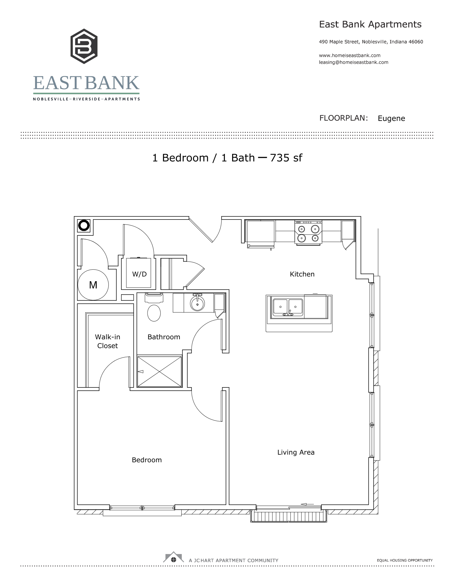 Eugene One-Bedroom Floor Plan | East Bank Apartments