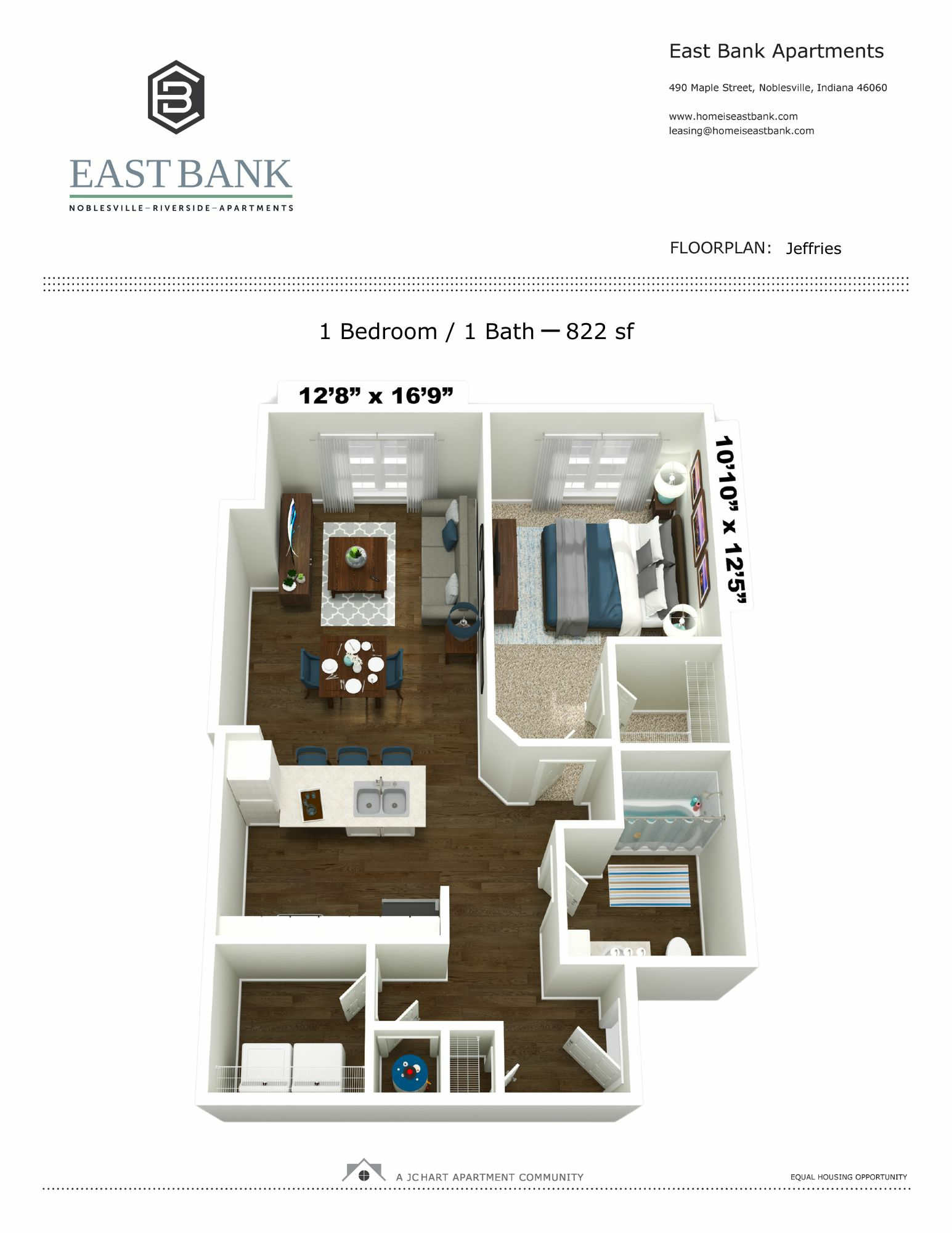 Jeffries One-Bedroom Floor Plan | East Bank Apartments