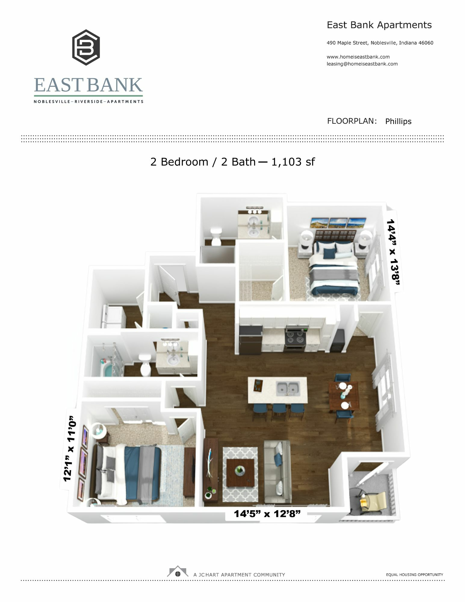 Phillips Two-Bedroom Floor Plan | East Bank Apartments