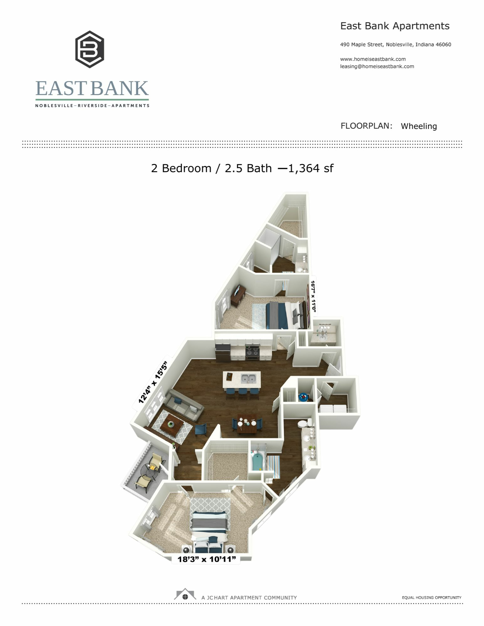 Wheeling Two Bedroom Floor Plan | East Bank Apartments